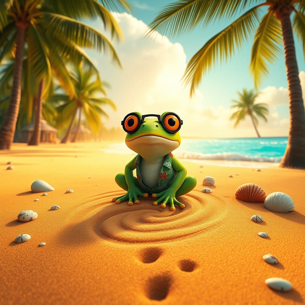 mr mc chill - Charming Frog Surfs Tropical Beach in Vibrant ...