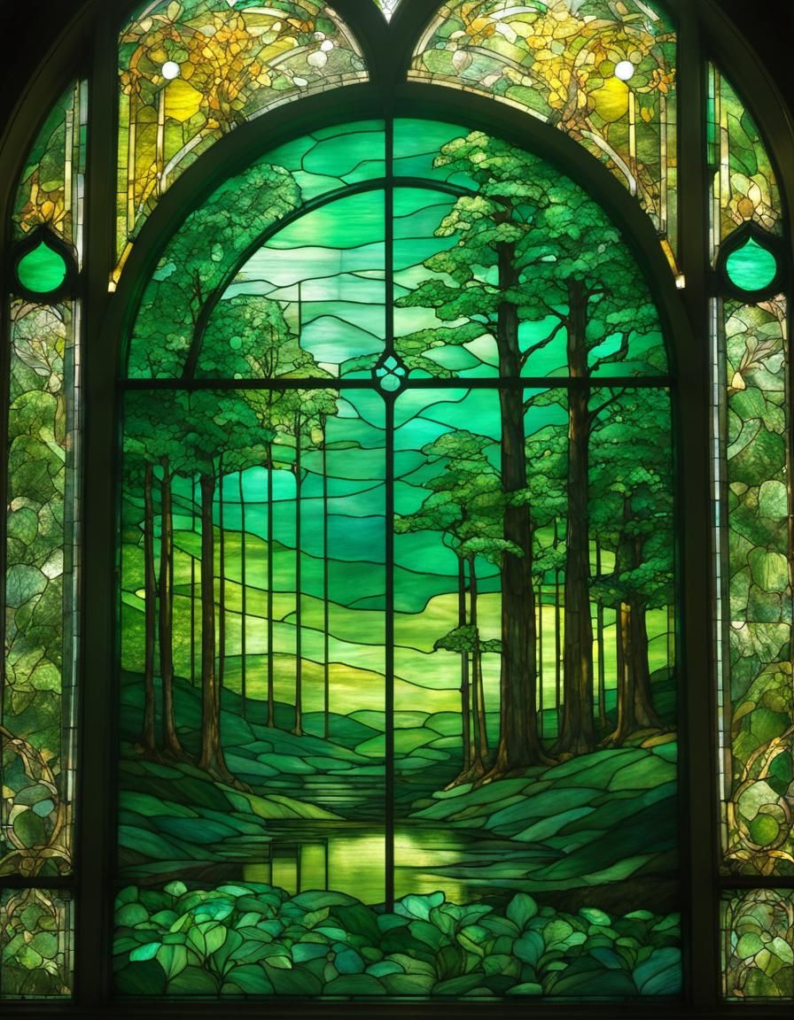 Emerald Forest Stained Glass Window - AI Generated Artwork - NightCafe ...