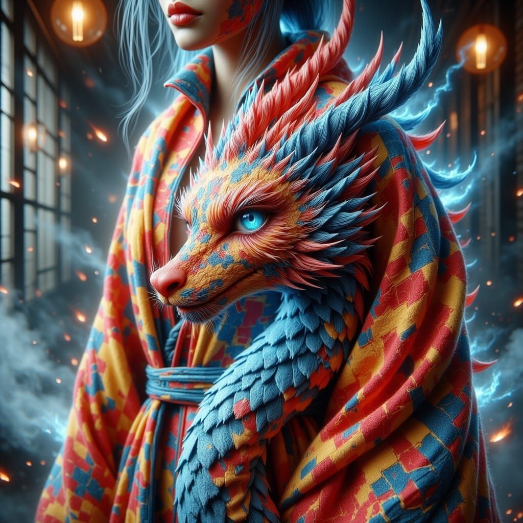 Whimsical Gingham Dragon Garment in Japanese-Inspi... - AI Art
