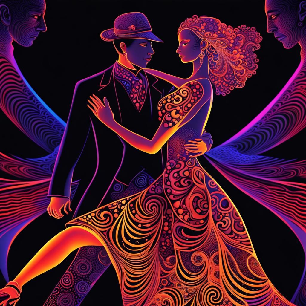 dark background, close up male and female dancing, tango traditional ...