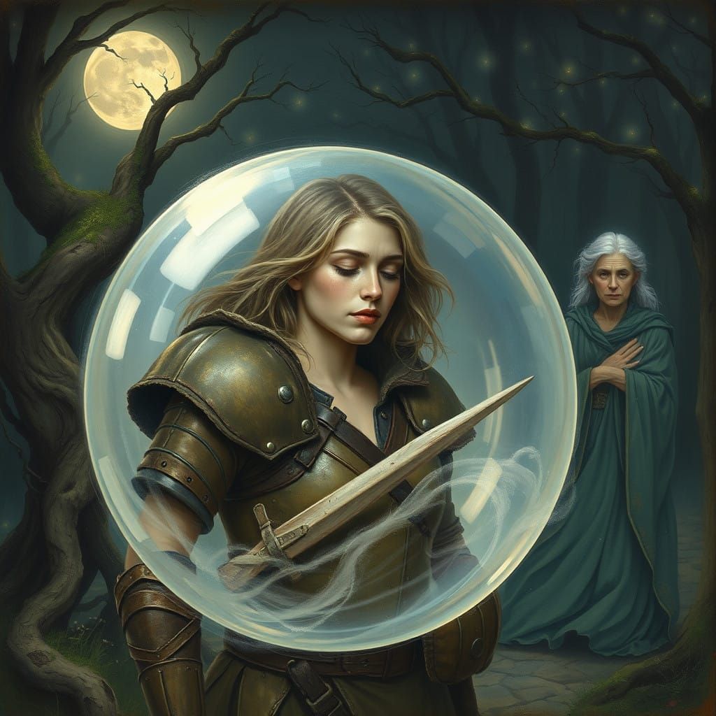 A way - Serenely Floating Warrior Amidst Ethereal Forest