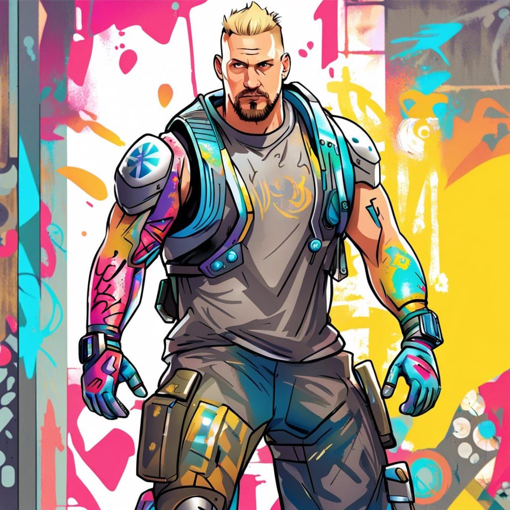 Solarpunk-style, male, full body, futuristic, blonde, goatee, a mixture ...