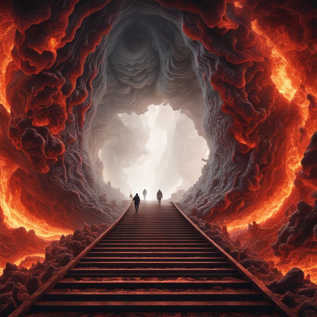 The entrance to Hell drawn by a data scientist; 8k resolution, refined ...