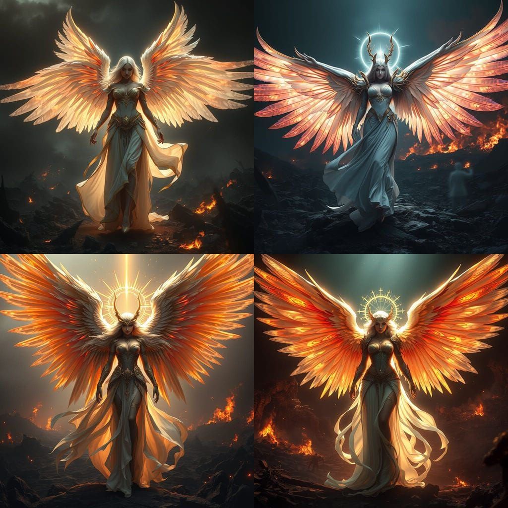 Ethereal Valkyrie Goddess Unfolds Majestic Wings i... - AI Art