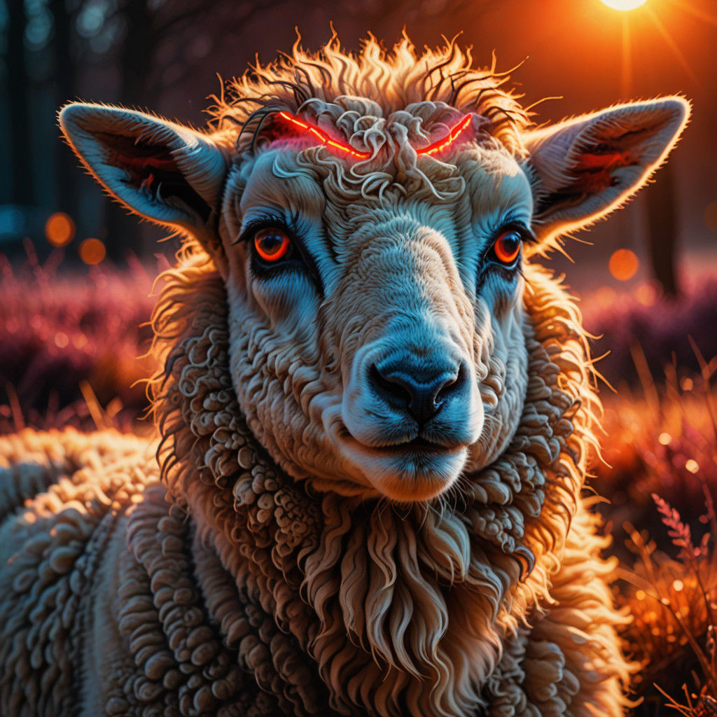 Lamb Radiates Cosmic Energy in Surrealistic Close-... - AI Art