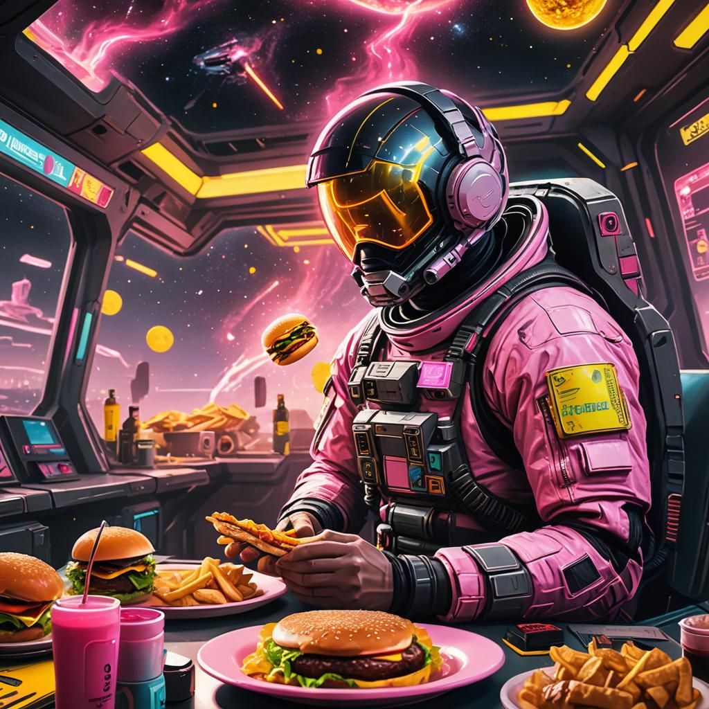 astronaut in space eating burger - AI Generated Artwork - NightCafe Creator