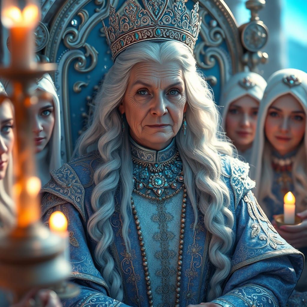 Ethereal Winter Queen, Adorned in Lavish Silver an... - AI Art