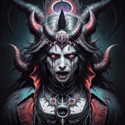 (Hyper detailed artwork of a suffering screaming sad devil prince with ...