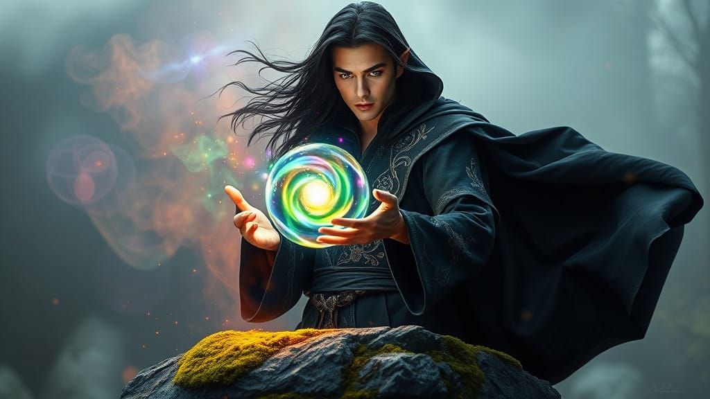 Elven Sorcerer Weaving an Arcane Spell