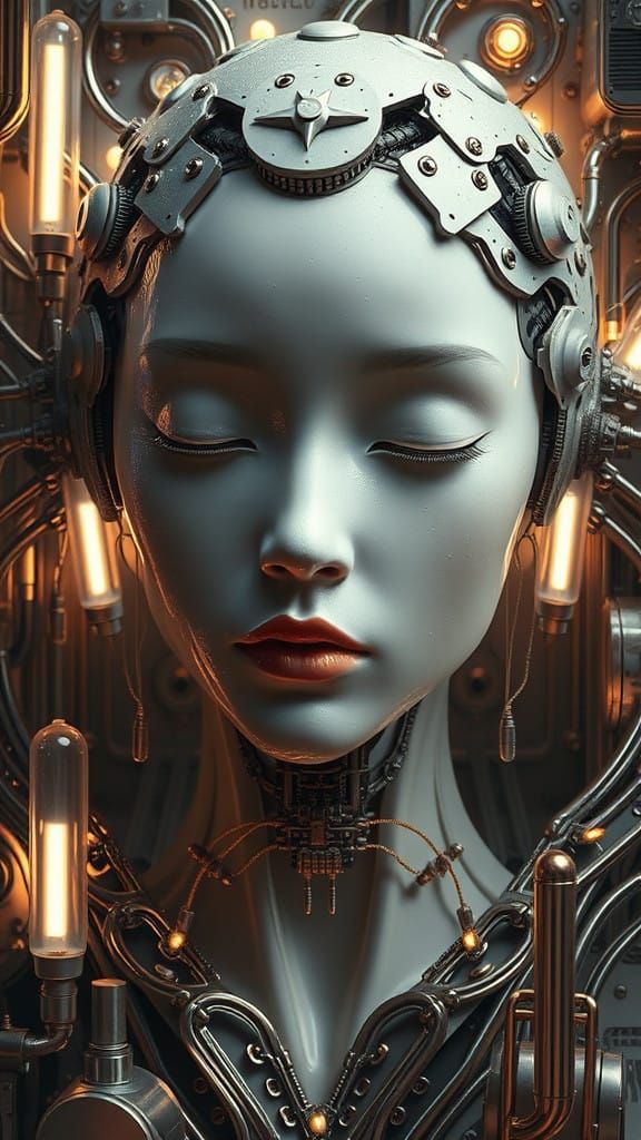 Nixie Tubes - Surrealist Biomechanical Goddess with Liquid N...