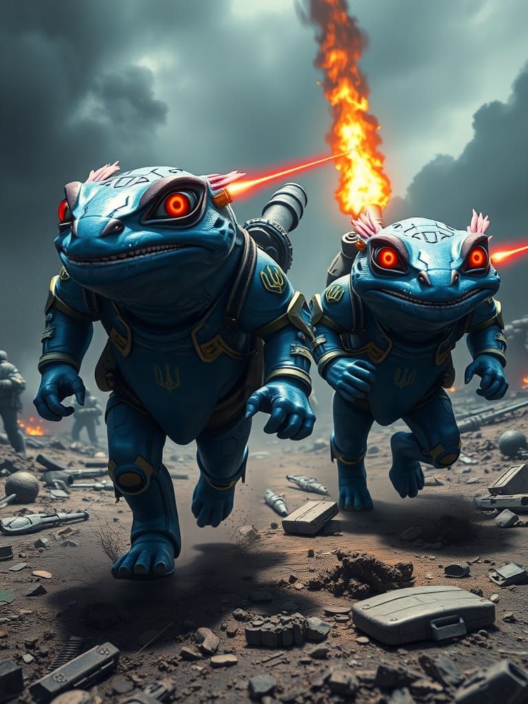 scoping - Cyberpunk Axolotls Battle Across a Wrecked Battlef...