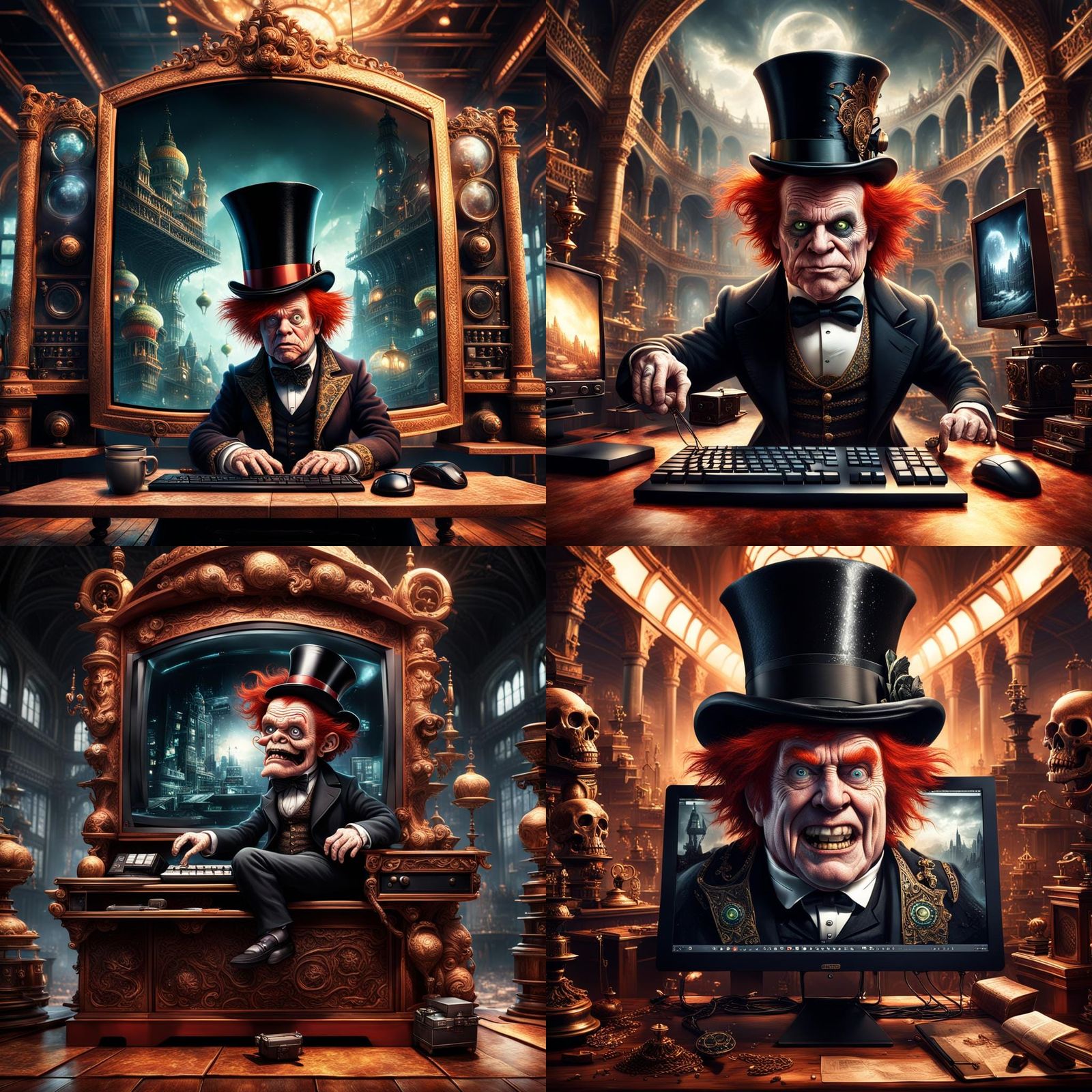 Red-haired midget wearing a top hat and monopole is being eaten by a ...