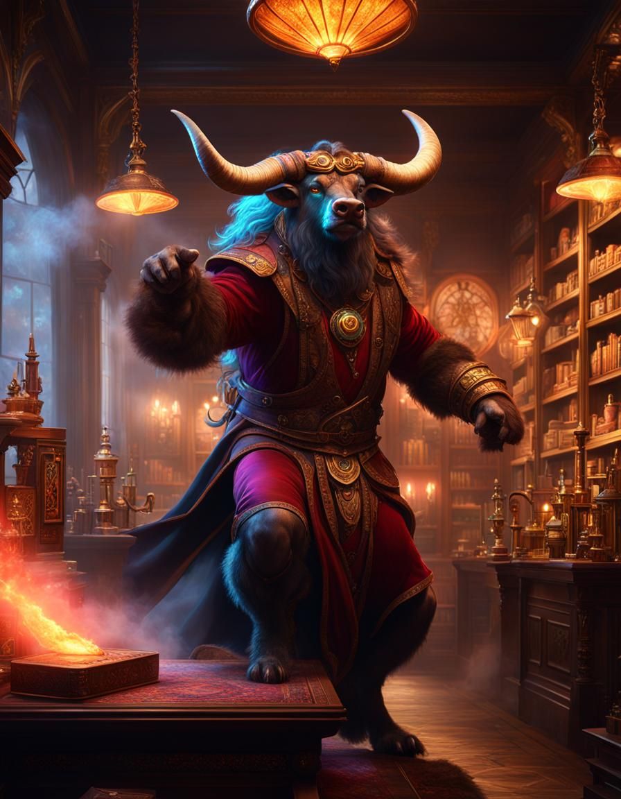 Annoyed Minotaur Magic Merchant - AI Generated Artwork - NightCafe Creator