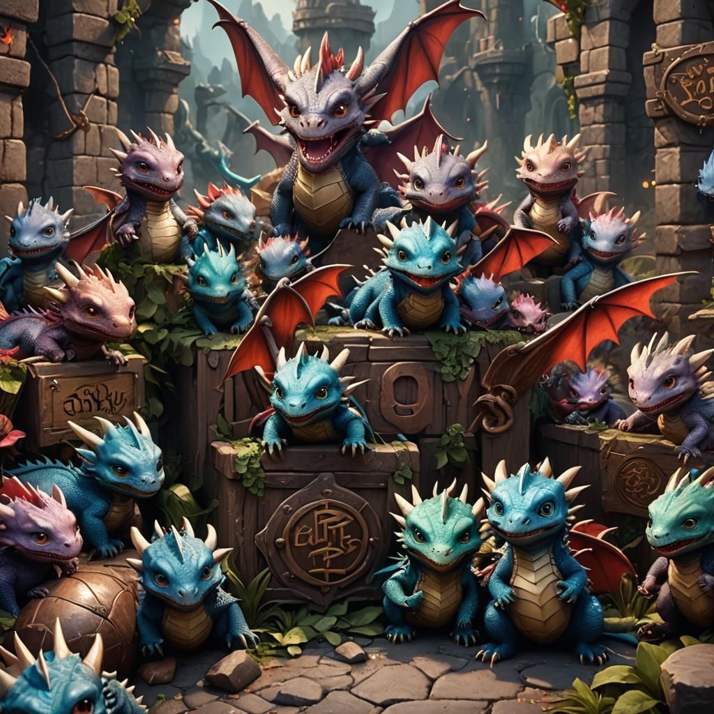 NO DRAGONS ☆☆. A sign says. There are a crowd of baby dragons sitting ...