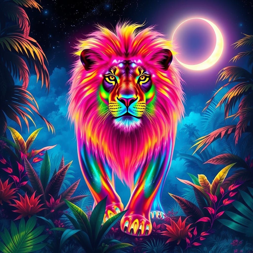 Majestic Translucent Lion in Vibrant Jungle Landsc... - AI Art