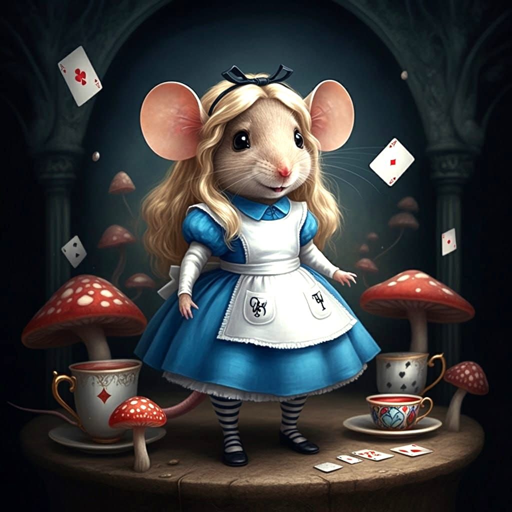 Mouse Alice in Wonderland - Whimsical Alice Mouse in Wonder...