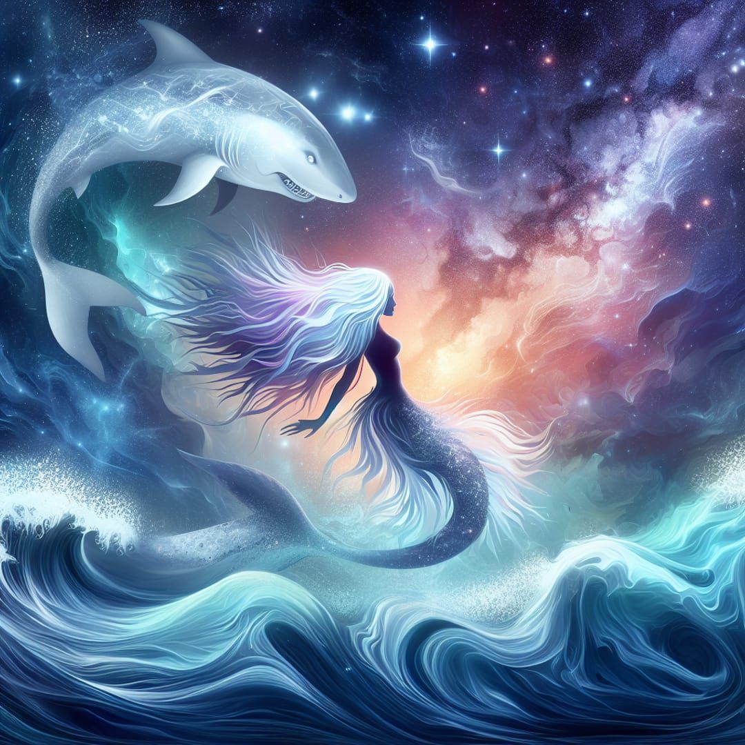 The great White Shark vs Mermaid Surf - AI Generated Artwork ...