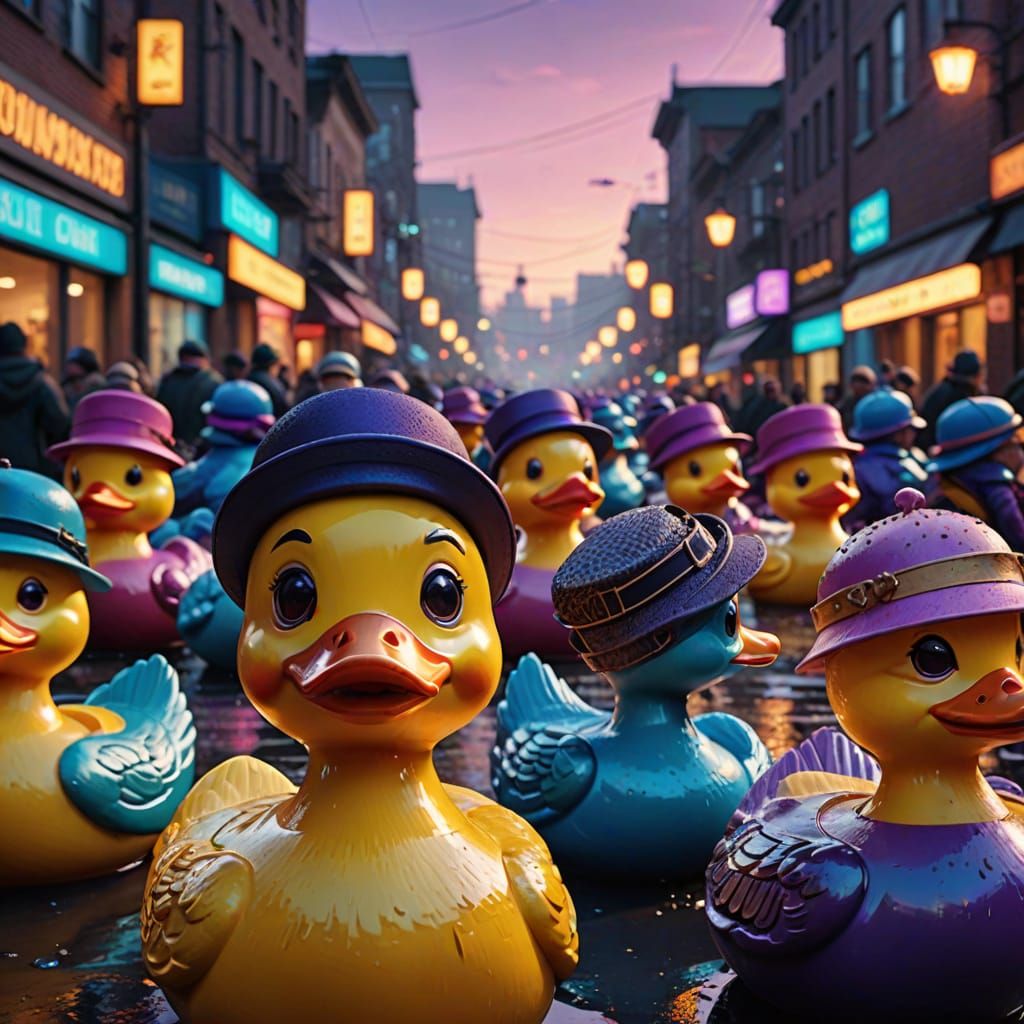 A rubber duck parade with unique costumes and colors