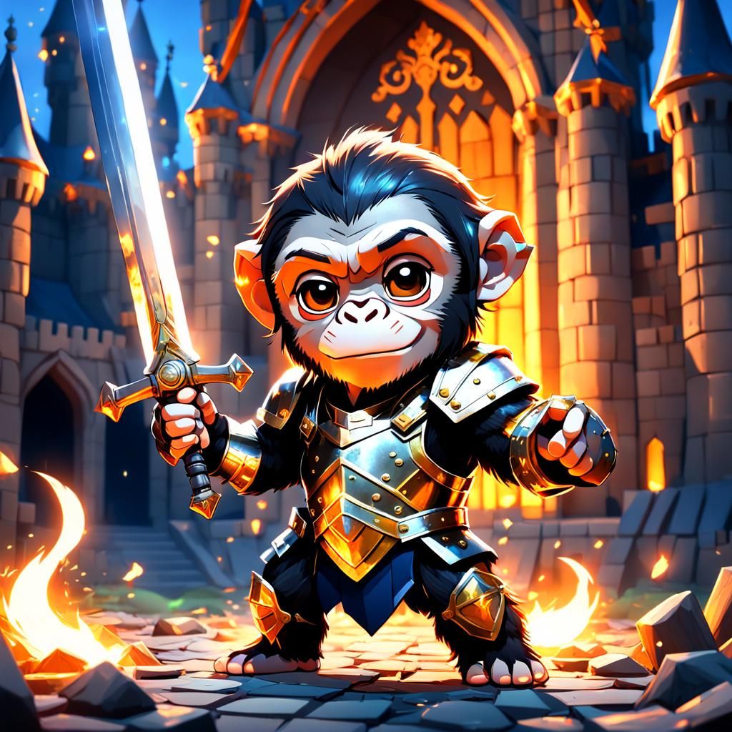 chimp Arthur - Chibi Chimpanzee Warrior Struggles with Massi...