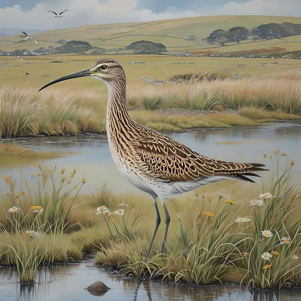 majestic stunning, Eurasian Curlew, ANCESTRAL GLOBAL FLYWAYS, oil pastels, Carol Hagan, Lucy ...