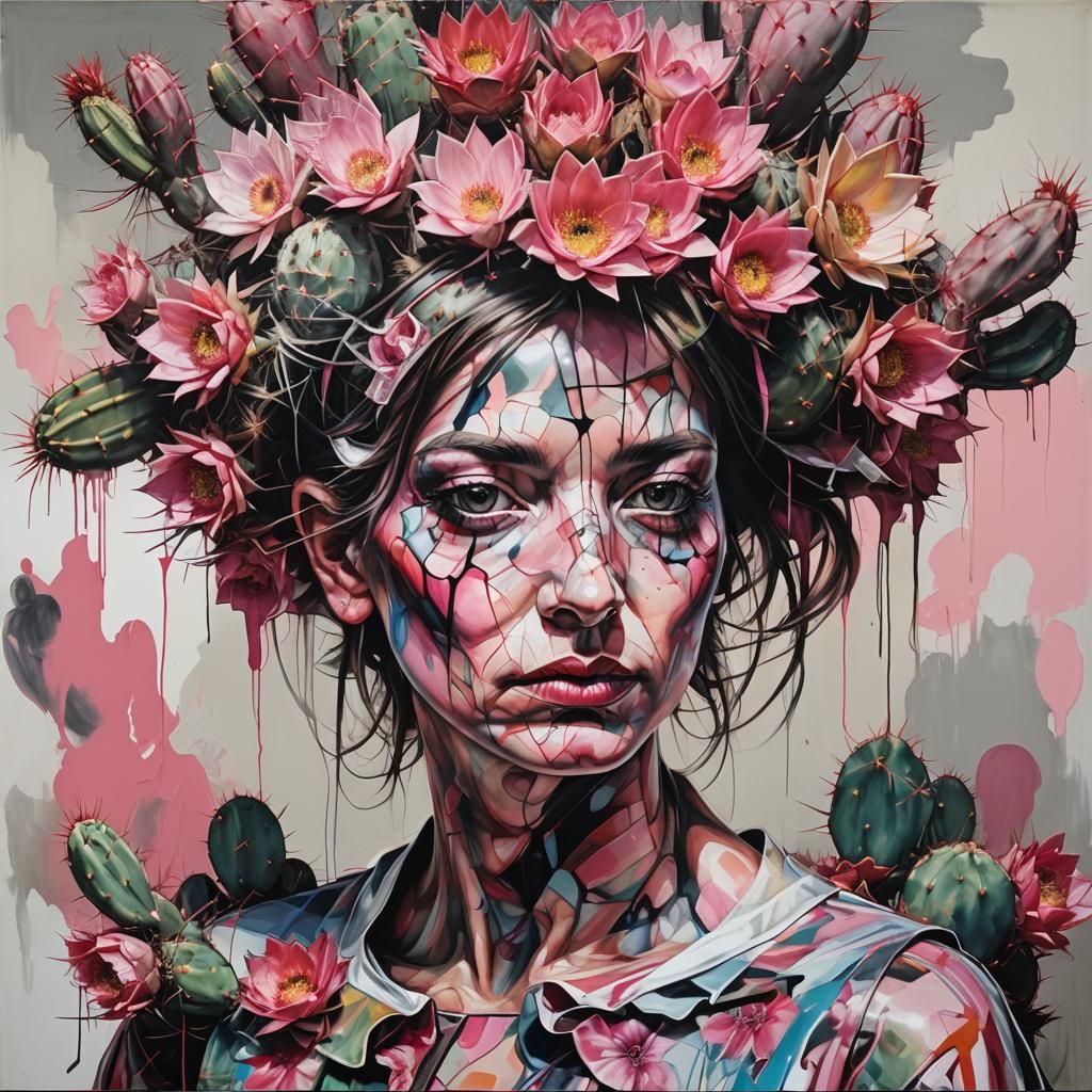 Portrait of a pink Cactus Person by Sandra Chevrier and Jenny Saville ...
