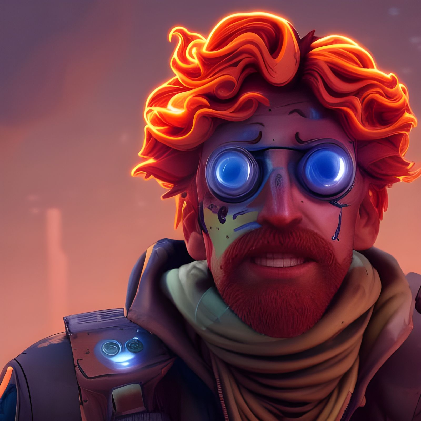 glowwave portrait of curly orange haired mad scientist man from ...