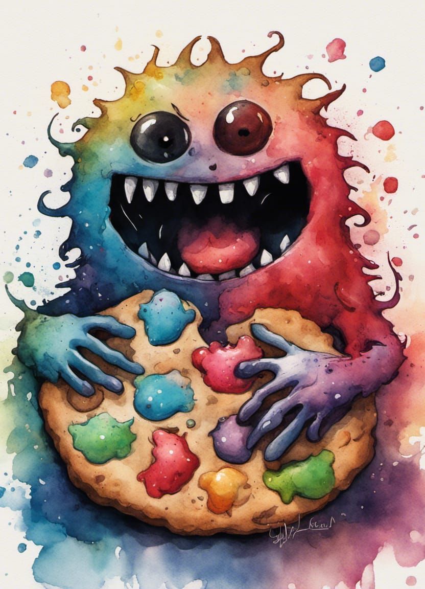 Happy colourful Monster munching cookie - AI Generated Artwork ...