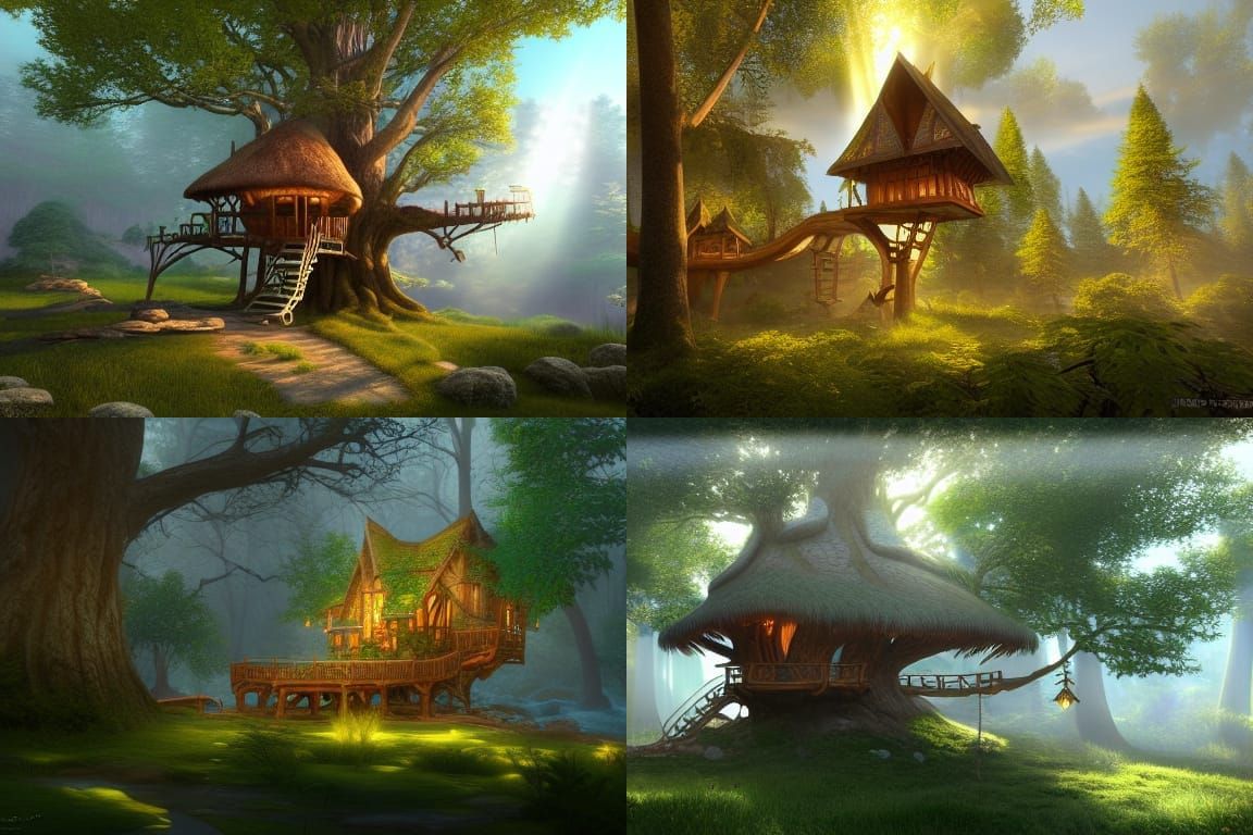 treehouse, elven treehouse, 8k resolution concept art dynamic lighting ...