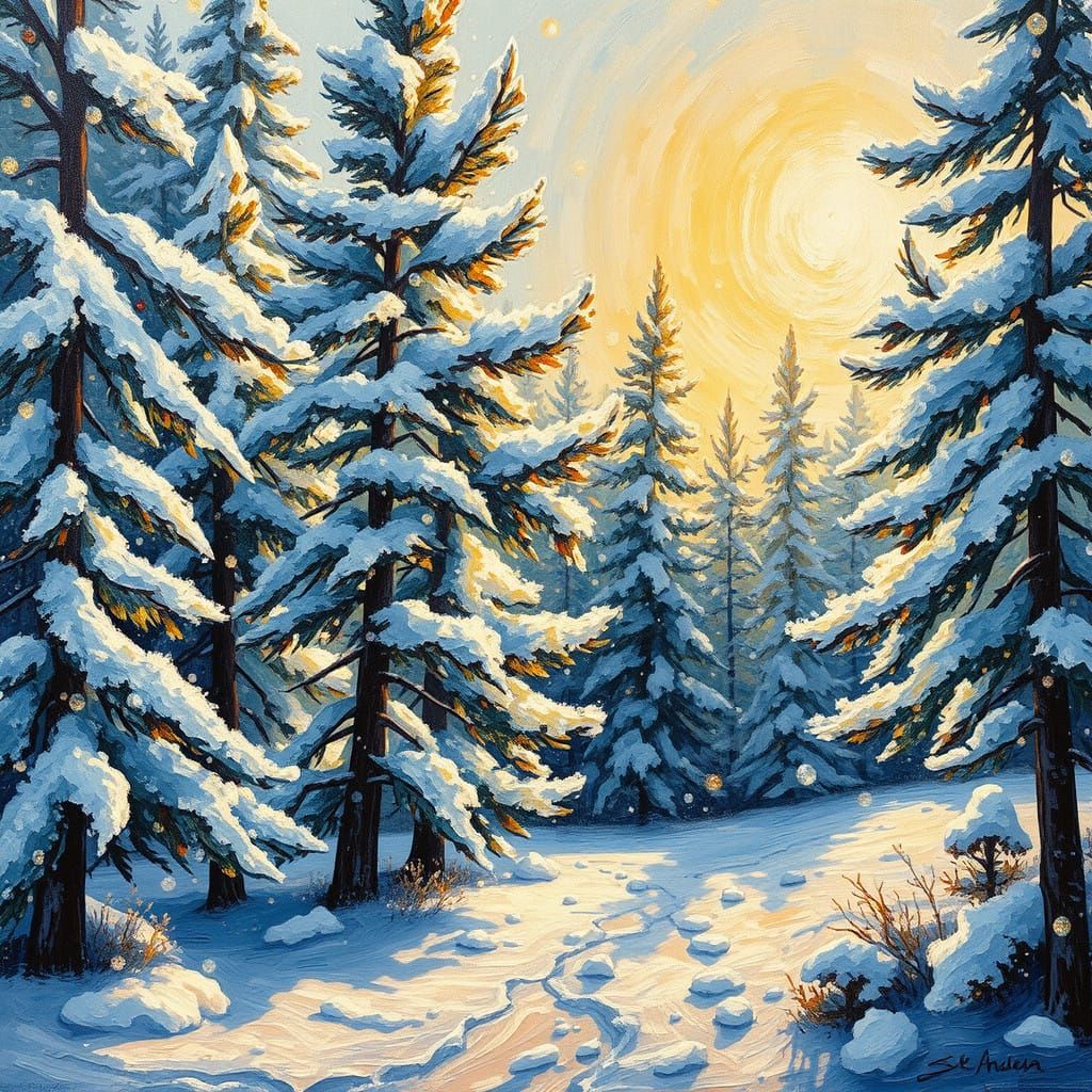 Winter Wonderland Scene in Neo-Expressionist Style - AI Art