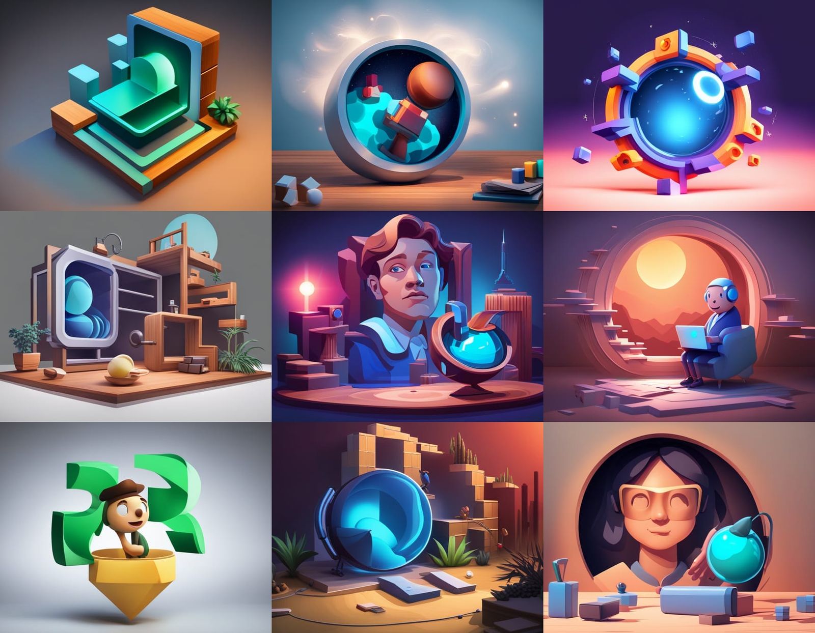 3d volumetric logo, no text, for an educational program that teaches ...