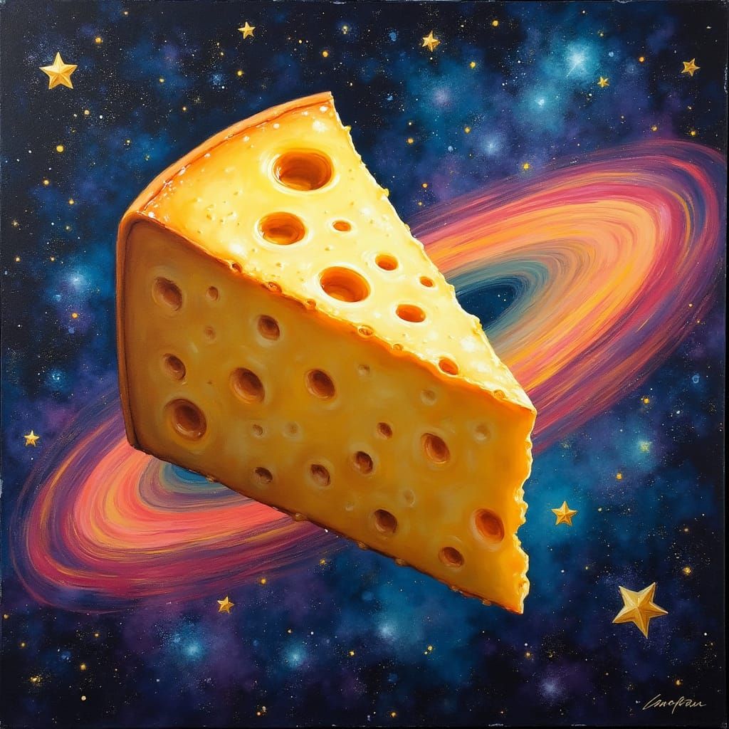 cheese solar system - Surreal Cheese Planet in Vibrant Galax...
