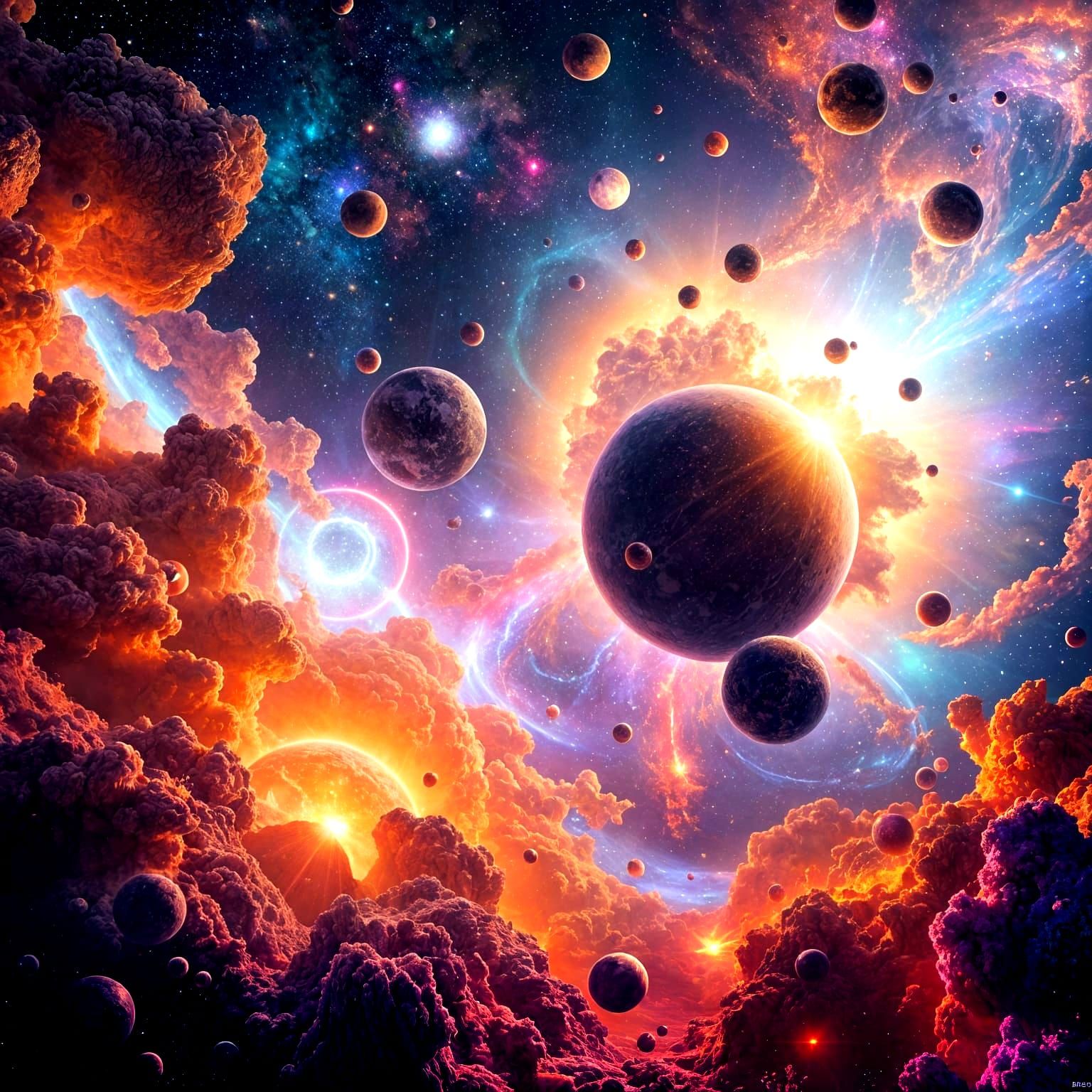 Vibrant Birth of New Worlds by the Universe's Magi... - AI Art