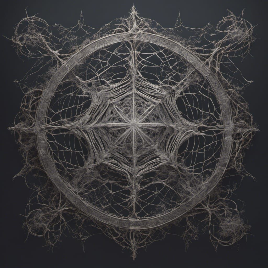 "Enchanting intricate spider's web made of shimmering silver thread ...