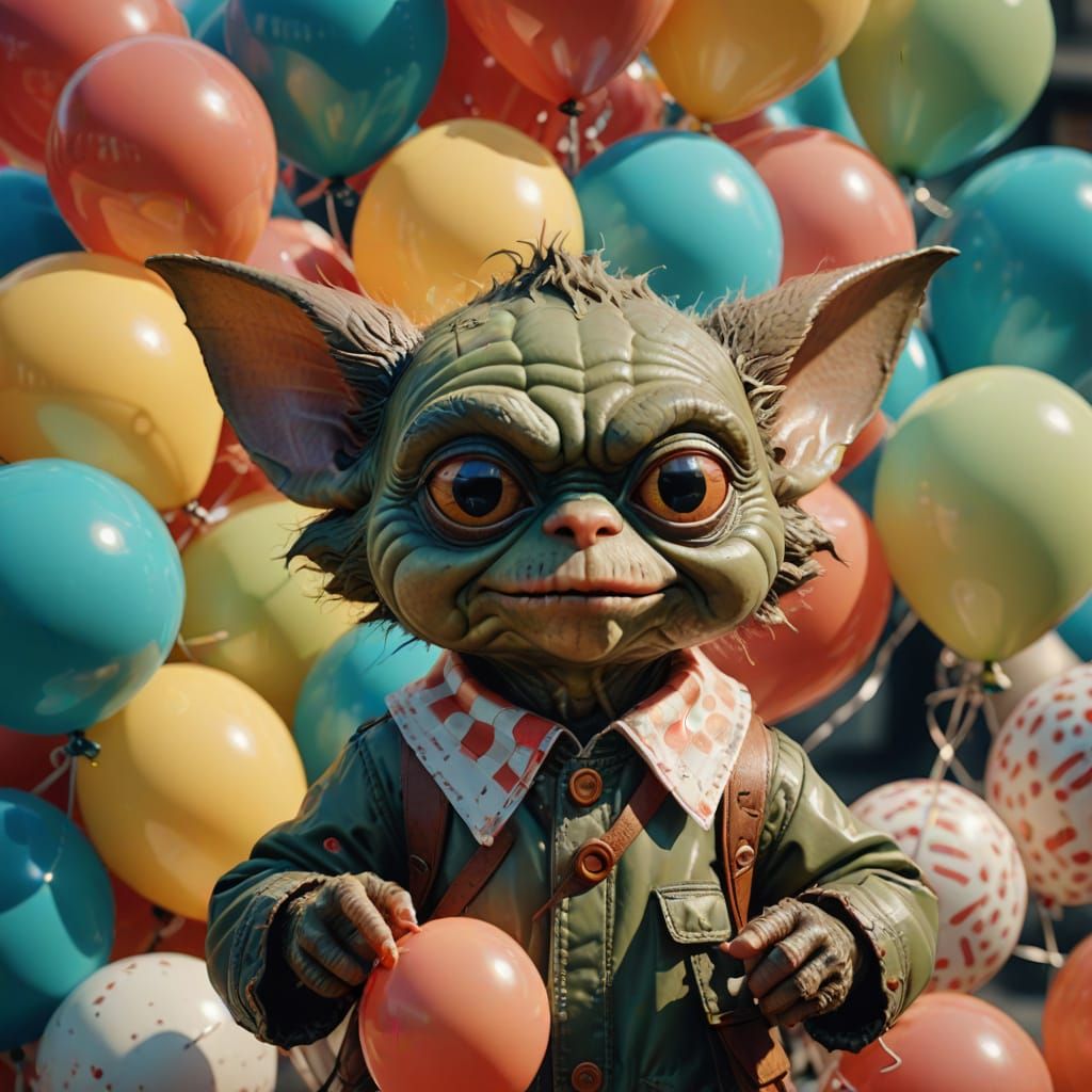 Gremlin in Minimalist 4K Portrait with Balloons an... - AI Art