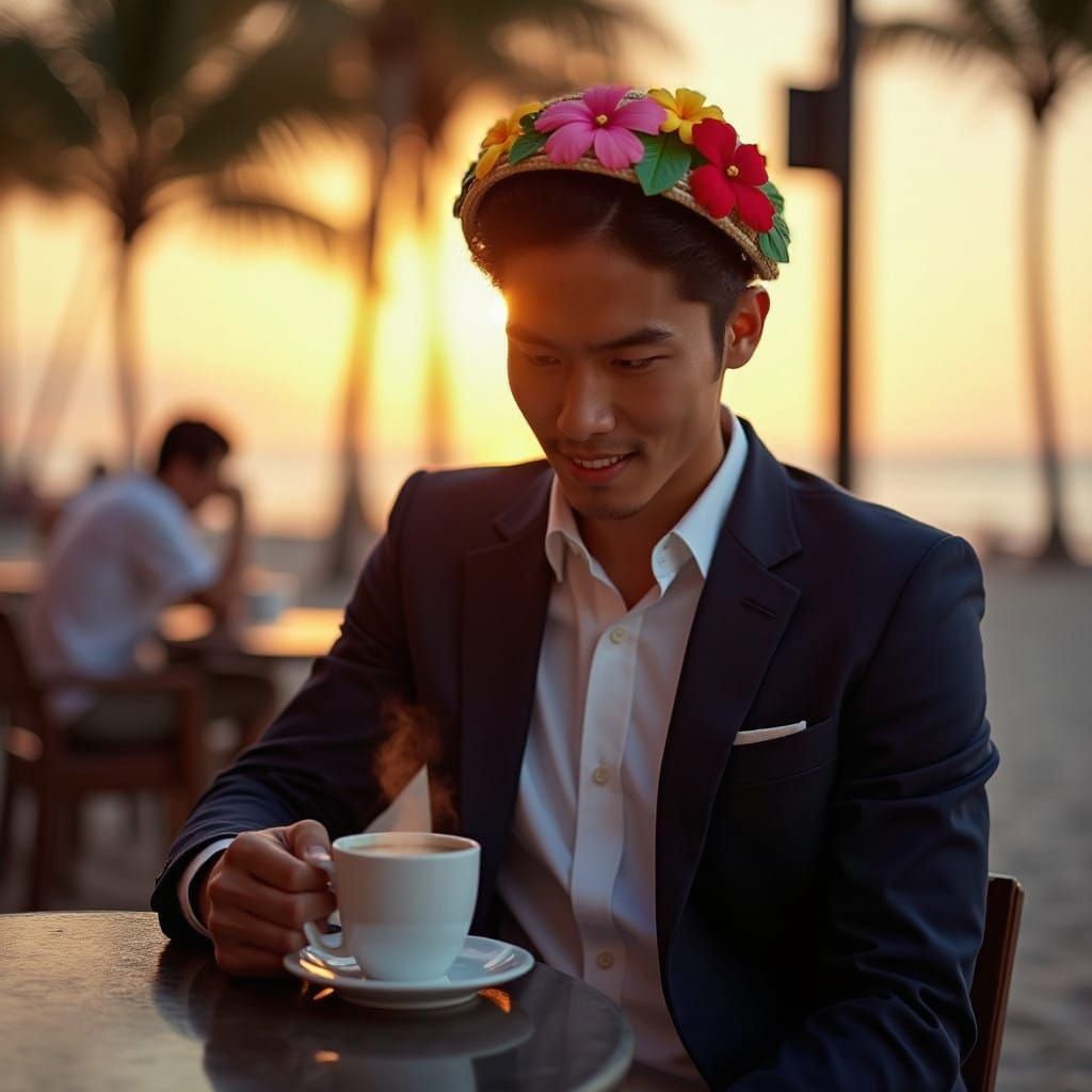 Hawaii hat - Woman in Traditional Hawaiian Headdress, Tropic...