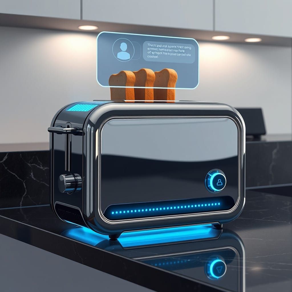 Futuristic Toaster with Holographic Display - AI Art