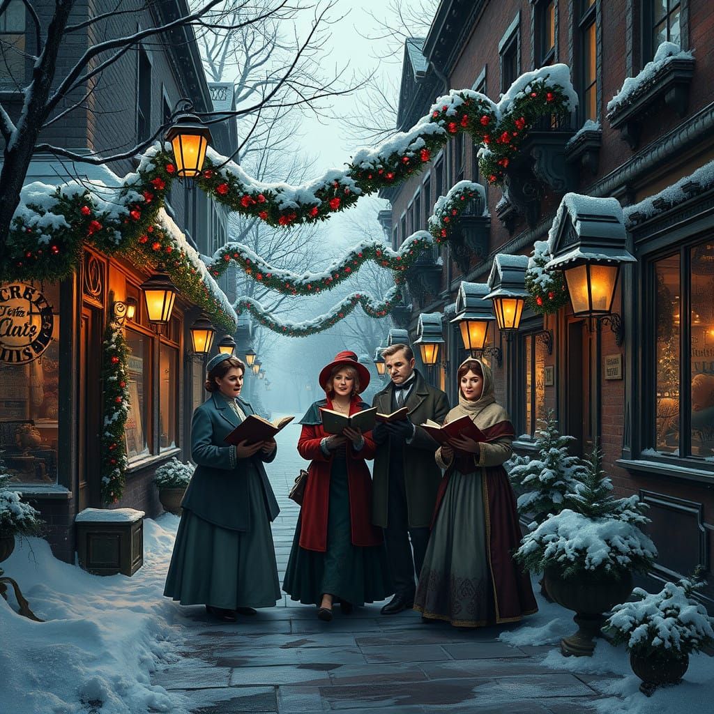 Victorian Christmas Carolers in a Winter Wonderlan... - AI Art
