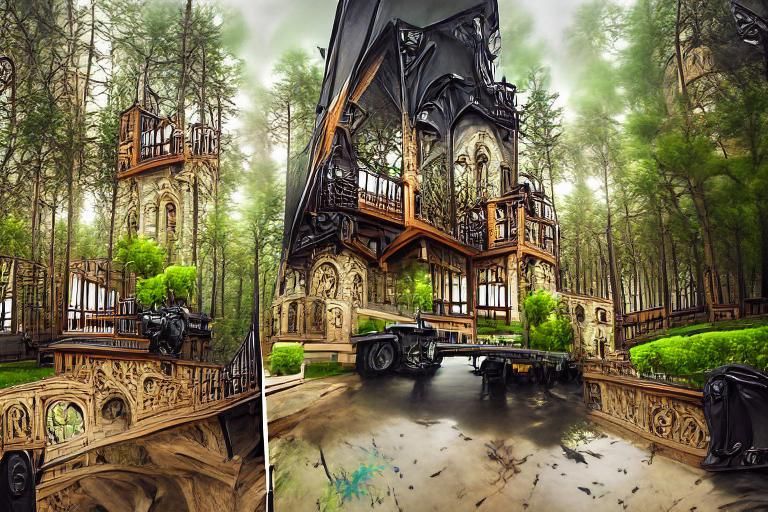 Massive Opulent Treehouse Gothic Mansion Above the Forest - AI ...