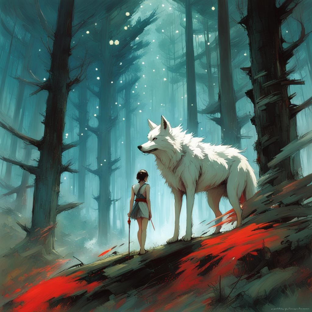Princess Mononoke & Wolf - AI Generated Artwork - NightCafe Creator