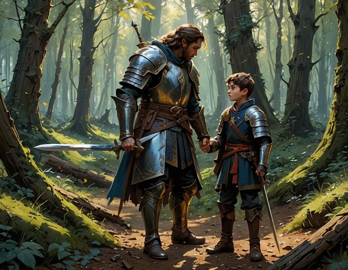 The noble knight teaches his son - AI Generated Artwork - NightCafe Creator
