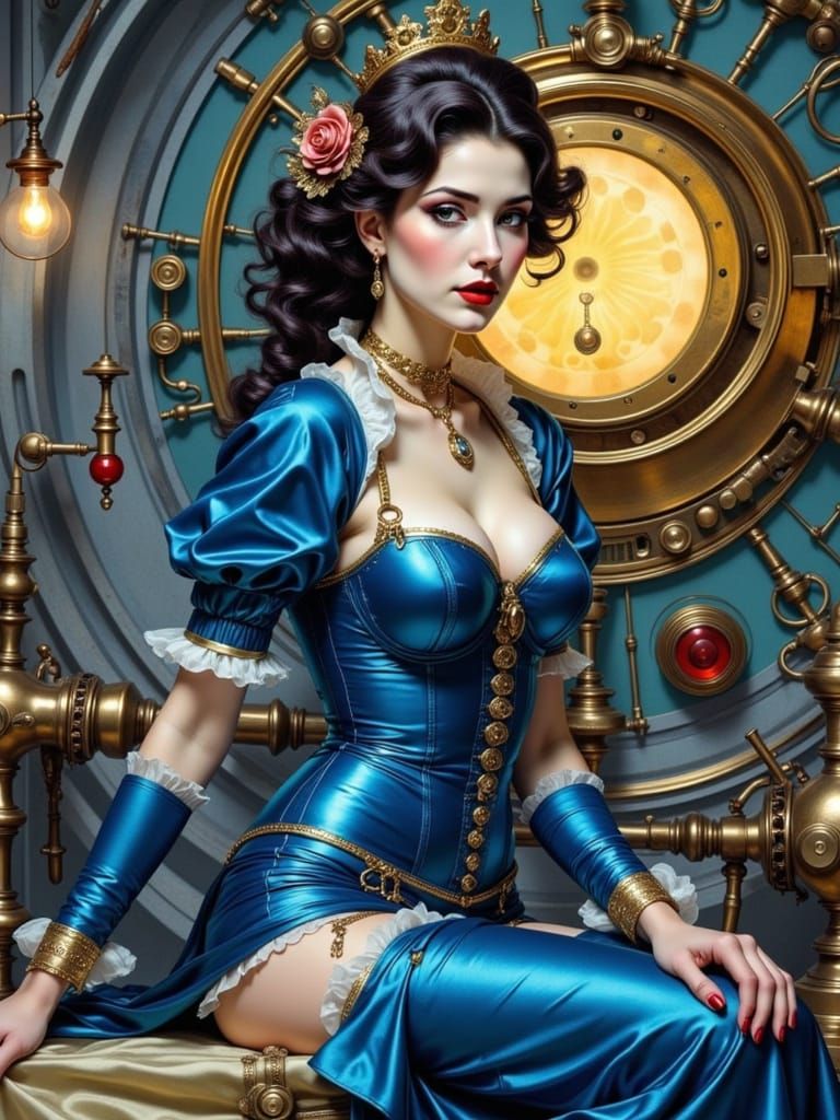 Steampunk Pin-Up Lady of Steam and Gears - AI Art