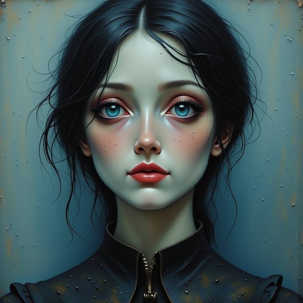 Melancholic Portrait in Dreamy Blues and Greys - AI Art