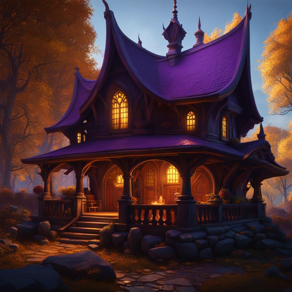 witch cat house TV - Dark Fantasy Witch Cat House in Art Nou...