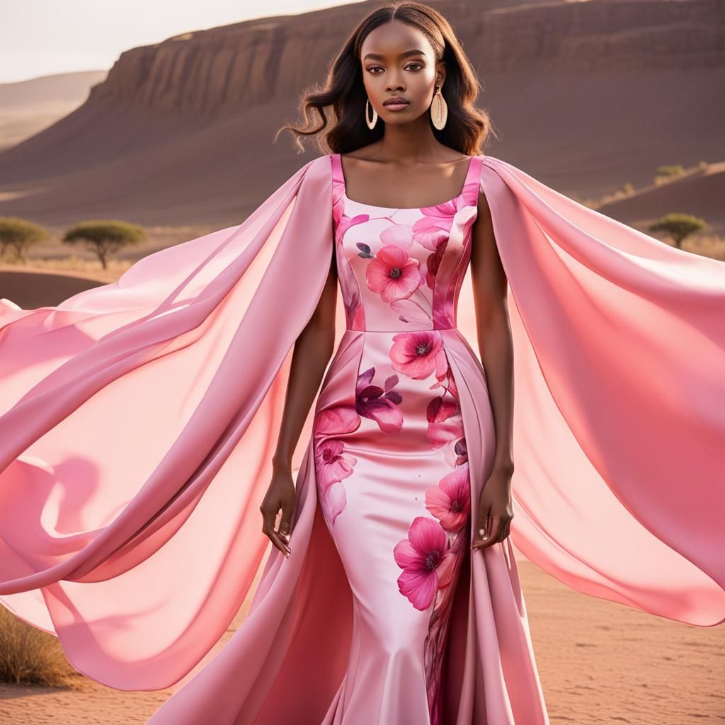 Shades Of Pink Loose Fitting Evening Gown Cartoon. Redone. - AI ...