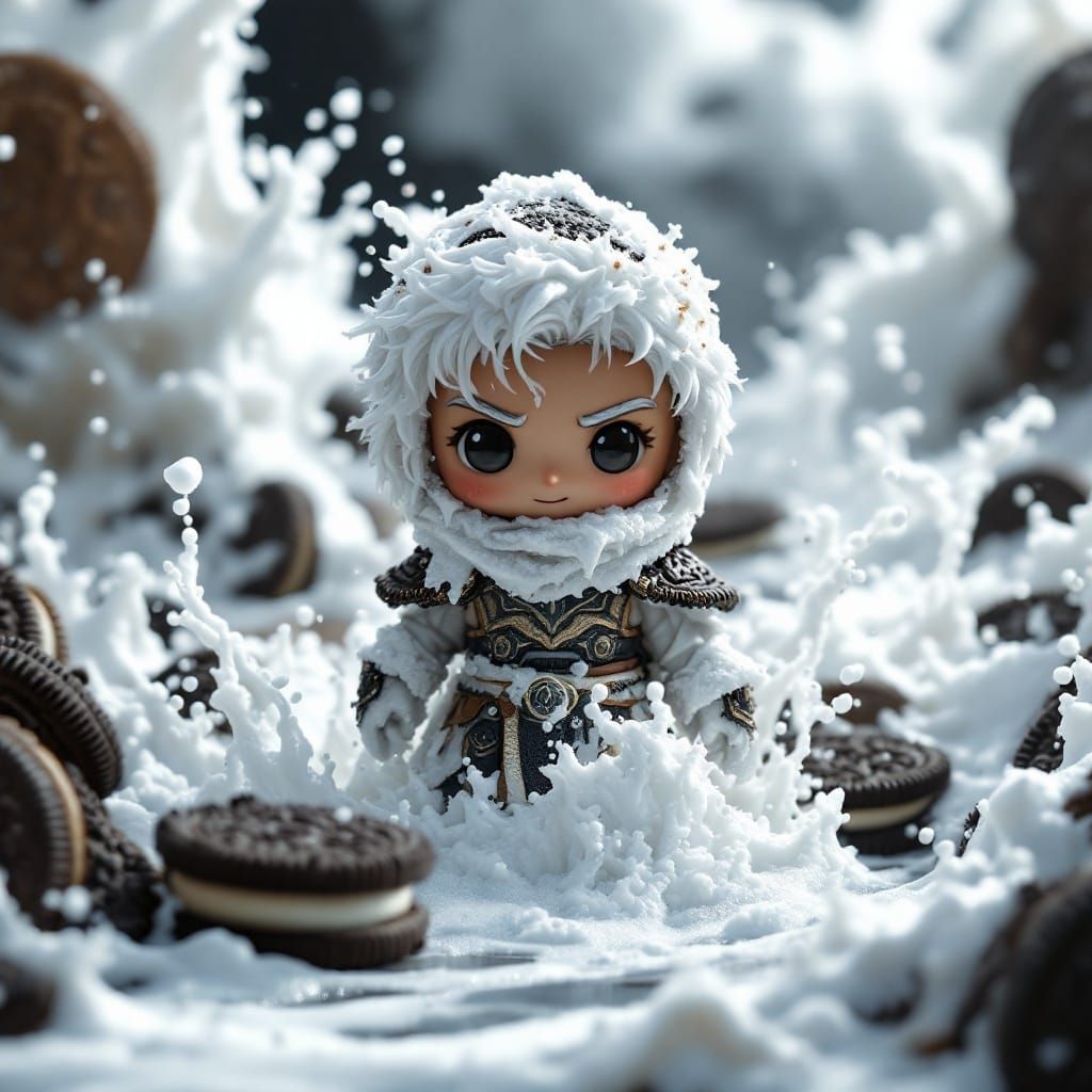 Oreo Warrior! - Whimsical Chibi Warrior in a Turbulent Milk ...