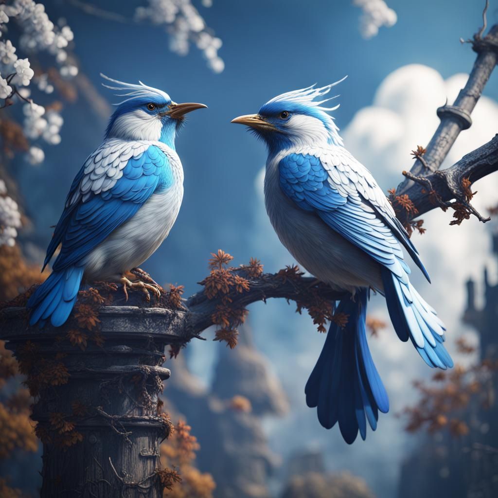 birds chirping blue n white - AI Generated Artwork - NightCafe Creator