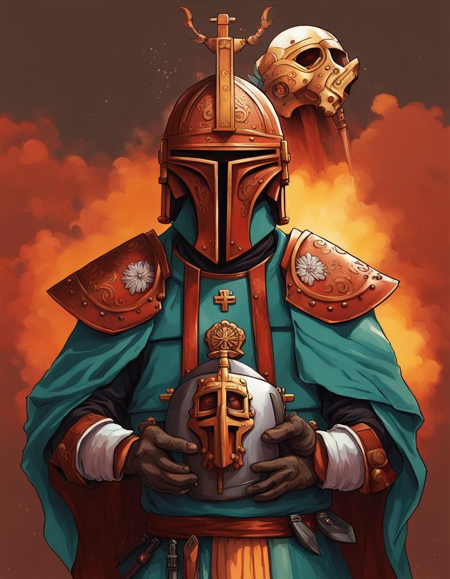 Oaxaca Mexican Priest in full Mandalorian Crusader armour. Ritual ...