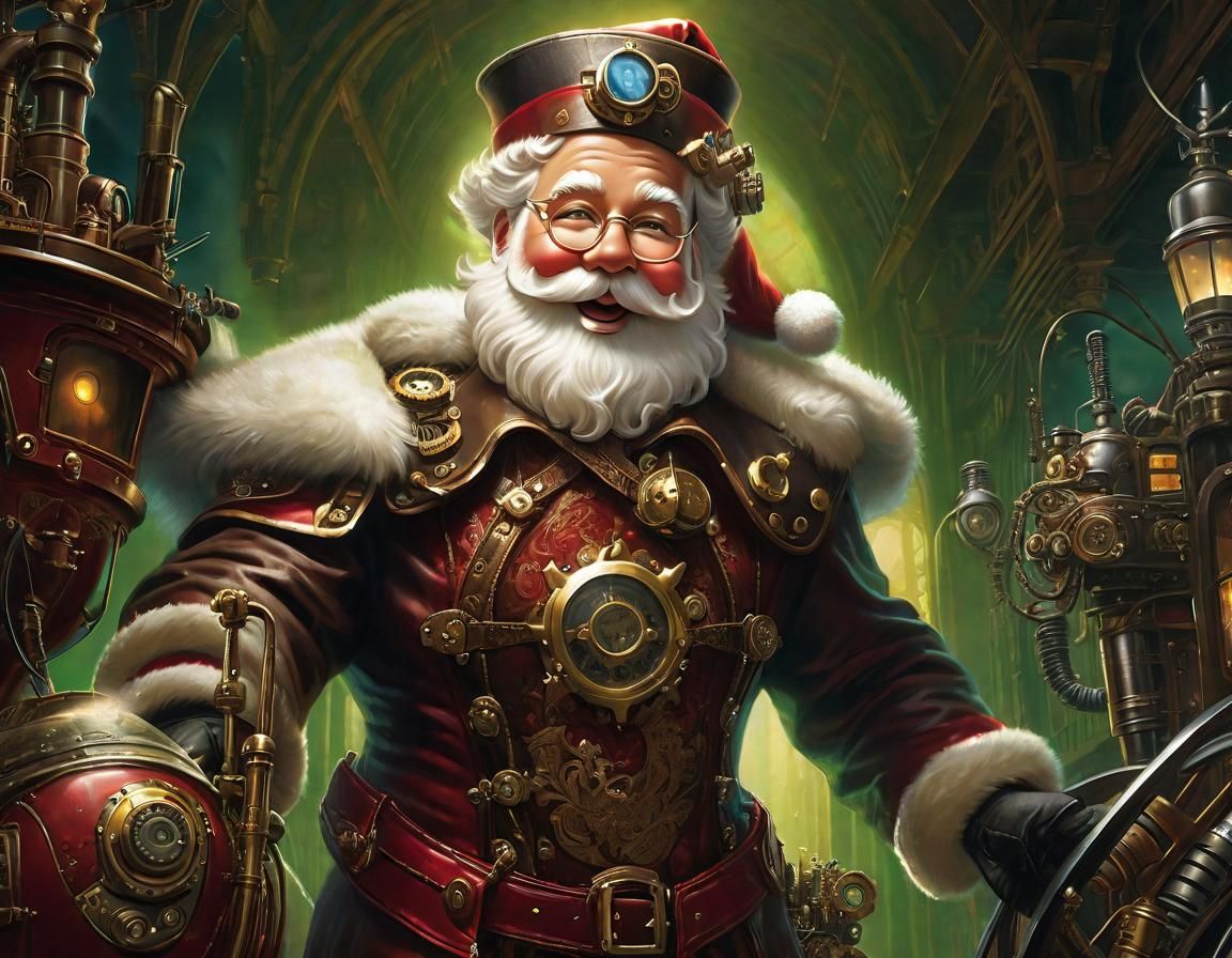 Insanely detailed painting of a mythical (((Steambunk Santa Claus in ...