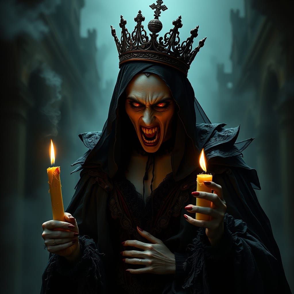 Vampire Queen Unleashes Fury in Dark, Haunted Real... - AI Art