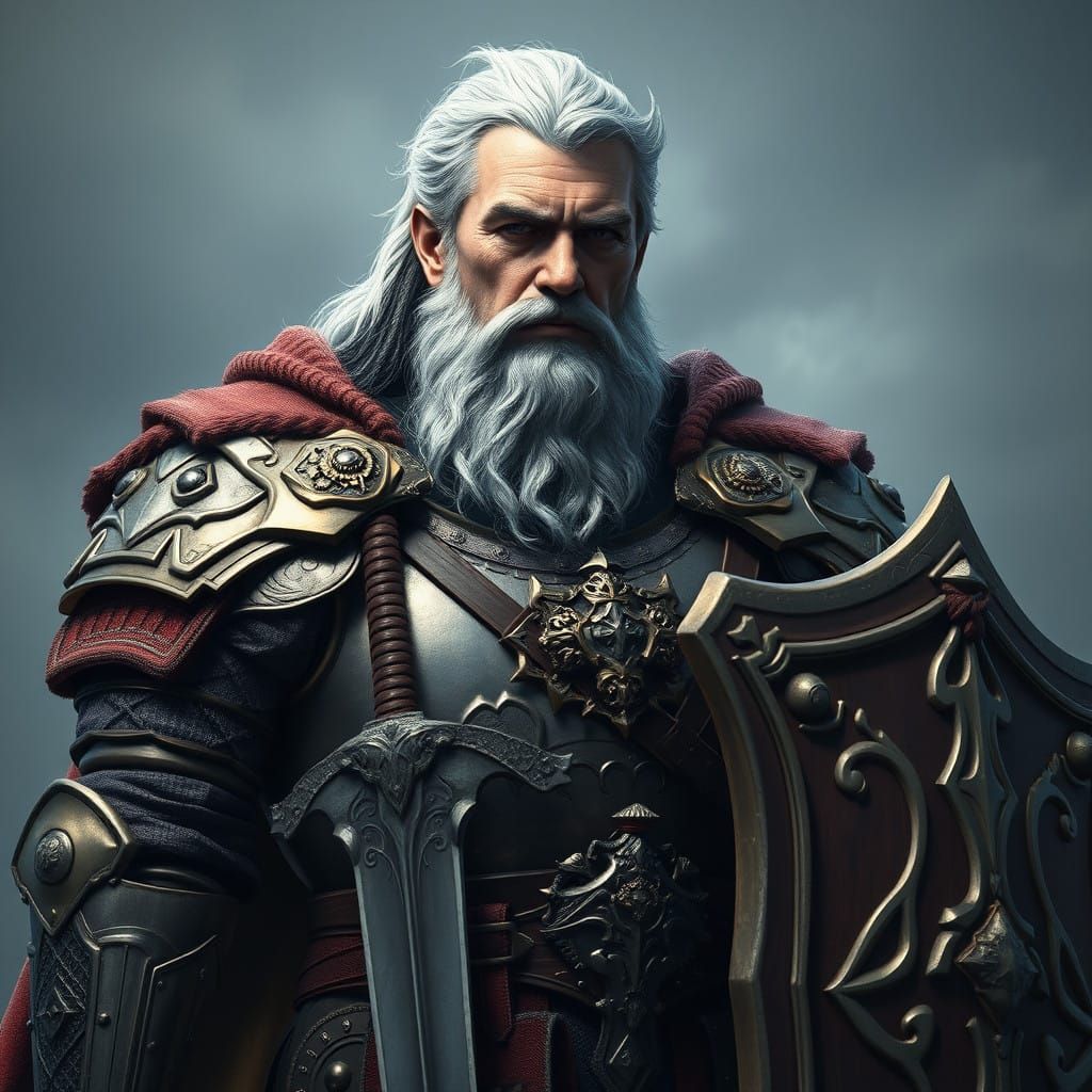 Towering Battle-Hardened King in Medieval Regalia - AI Art